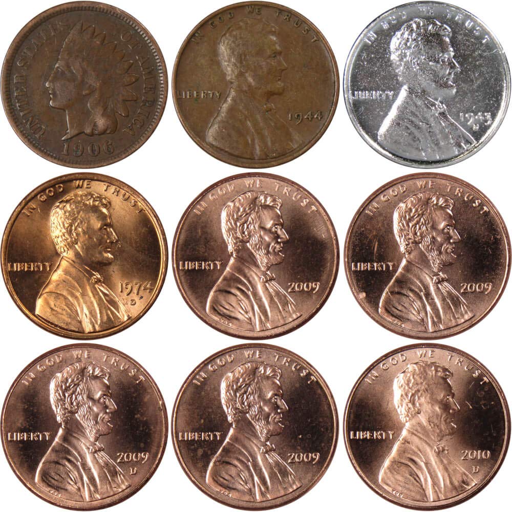 Set 9 Coins: 150 Years of Penny Designs Indian and Lincoln Cent – Coin ...